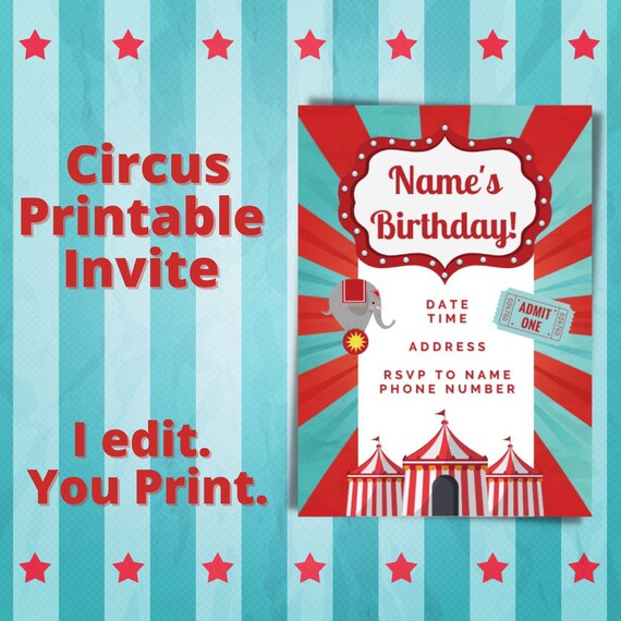 Circus Birthday Party Custom Printable Personalized - Etsy