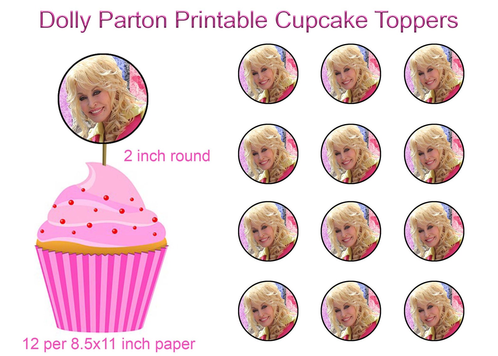 Dolly Parton Printable Cupcake Toppers | Etsy UK