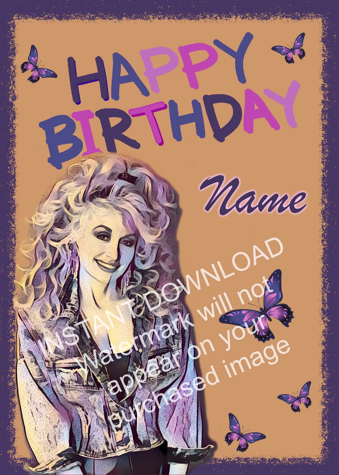 Personalized Dolly Parton Happy Birthday Digital 5x7 Etsy