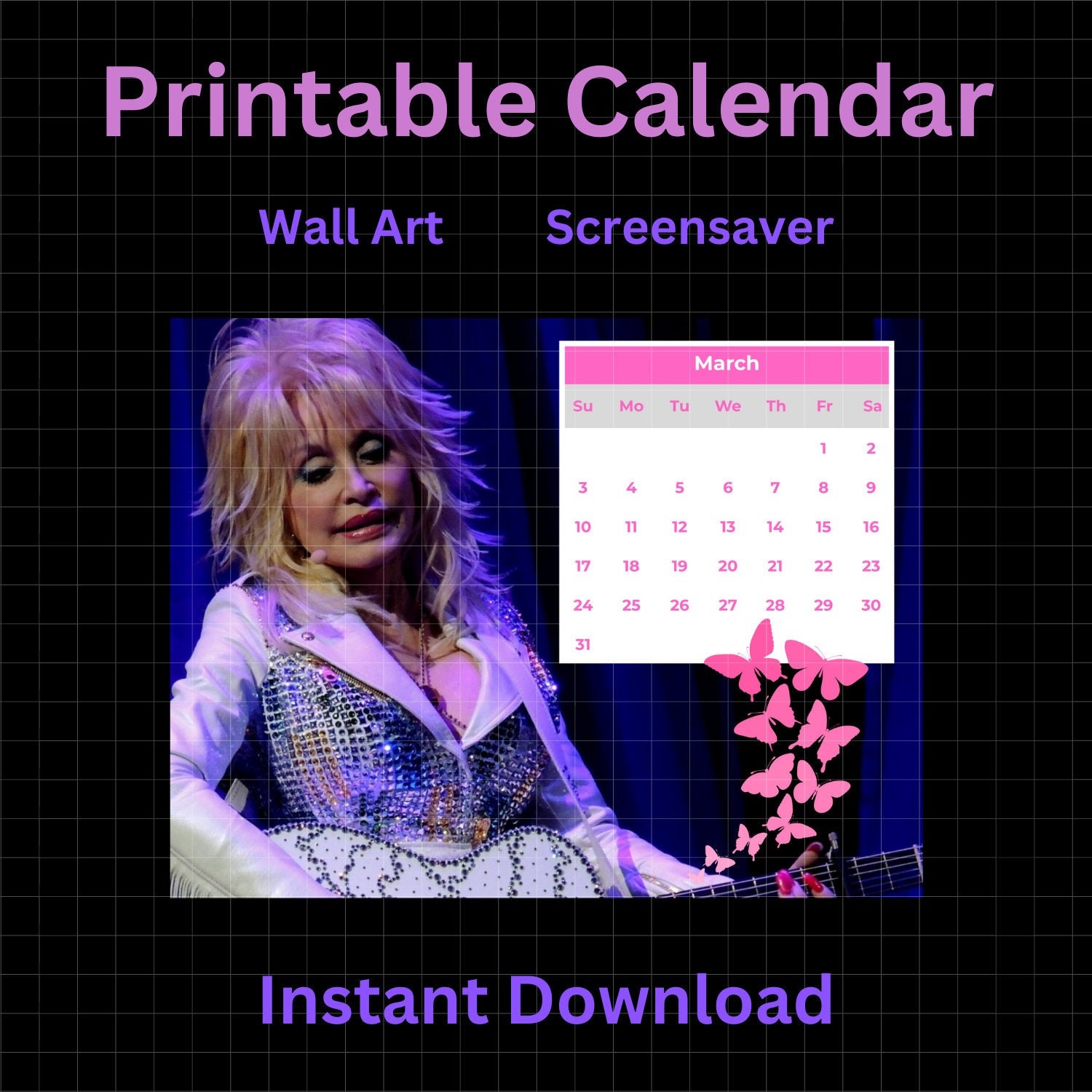 Dolly Parton Printable March 2024 Calendar - Etsy