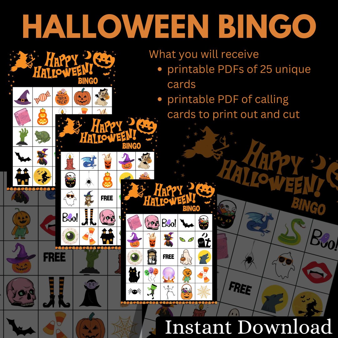 Halloween Bingo Game and Bonus Memory Game, Instant Download, Pdfs ...
