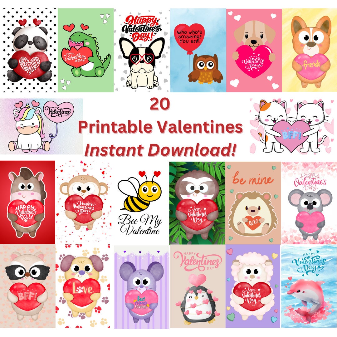 Printable Valentine Cards - Kids Valentines Card - Instant Download ...