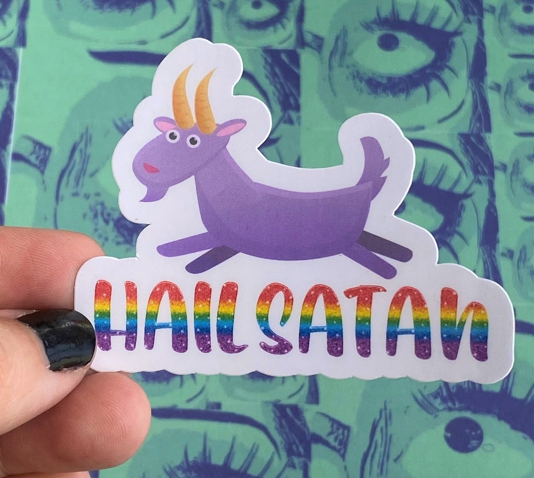 Hail Satan Rainbow Goat Sticker | Goat Sticker | Goth Goat Head Satanic ...