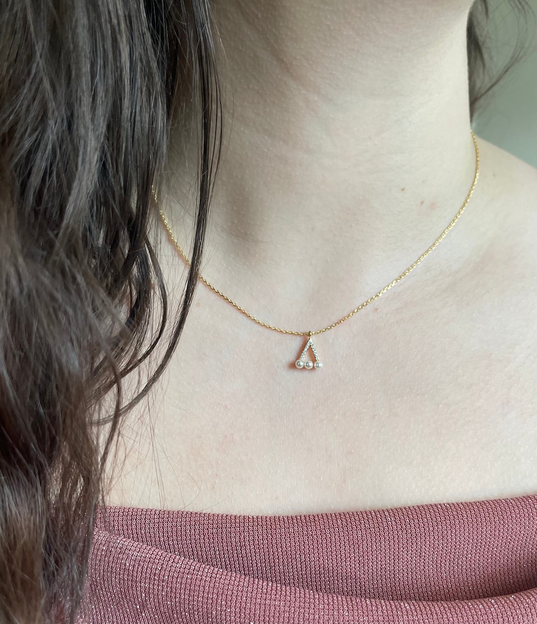 Gold Dipped Triangle Pendant Necklace | Simulated Diamonds - Etsy