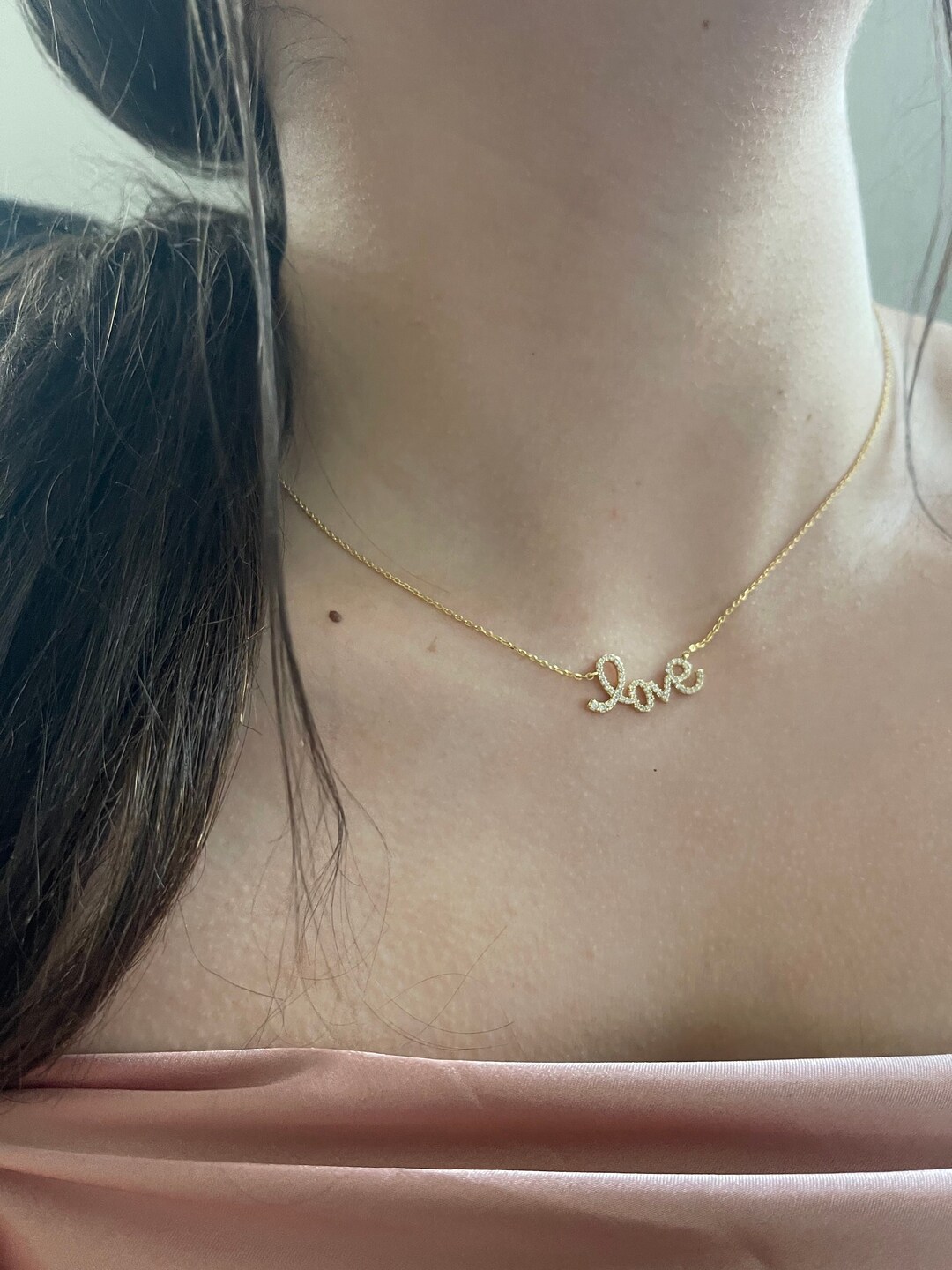 Love Script Necklace, Wedding Necklace, Bridesmaid Necklace, Love ...