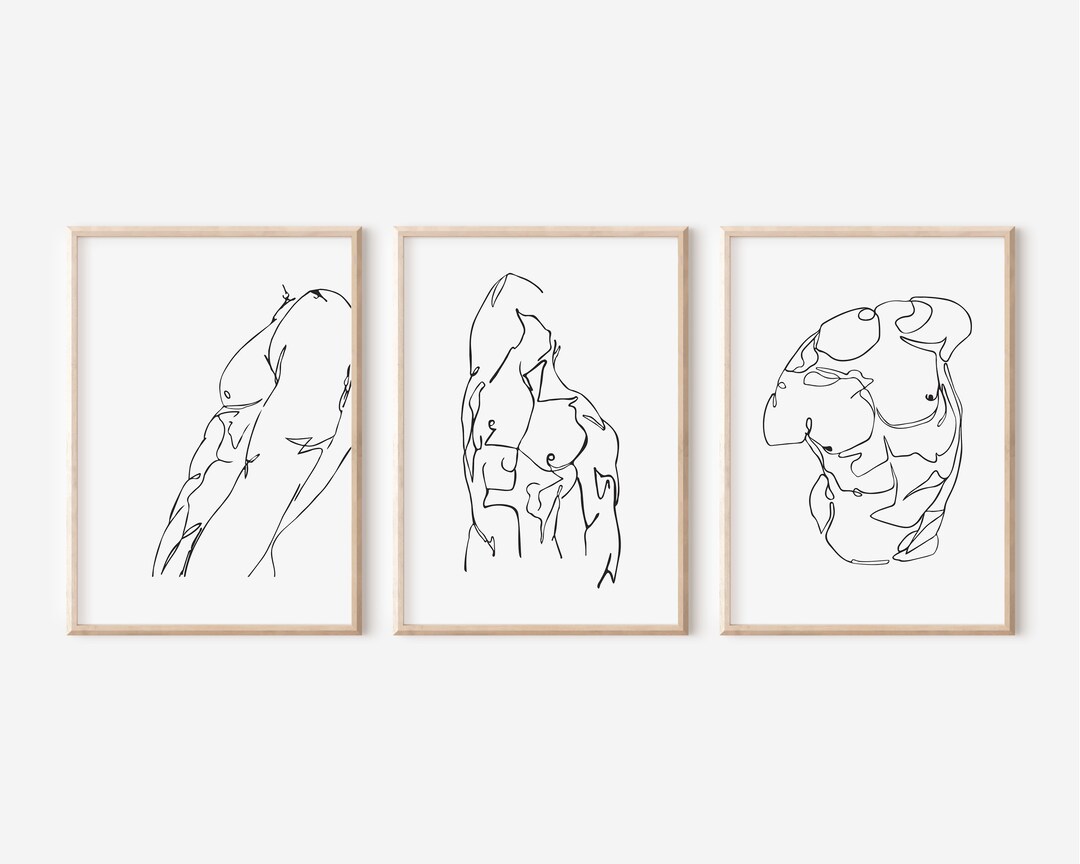 Male Line Art Print, Set of 3 Art Prints, Printable Wall Art, Body Art ...