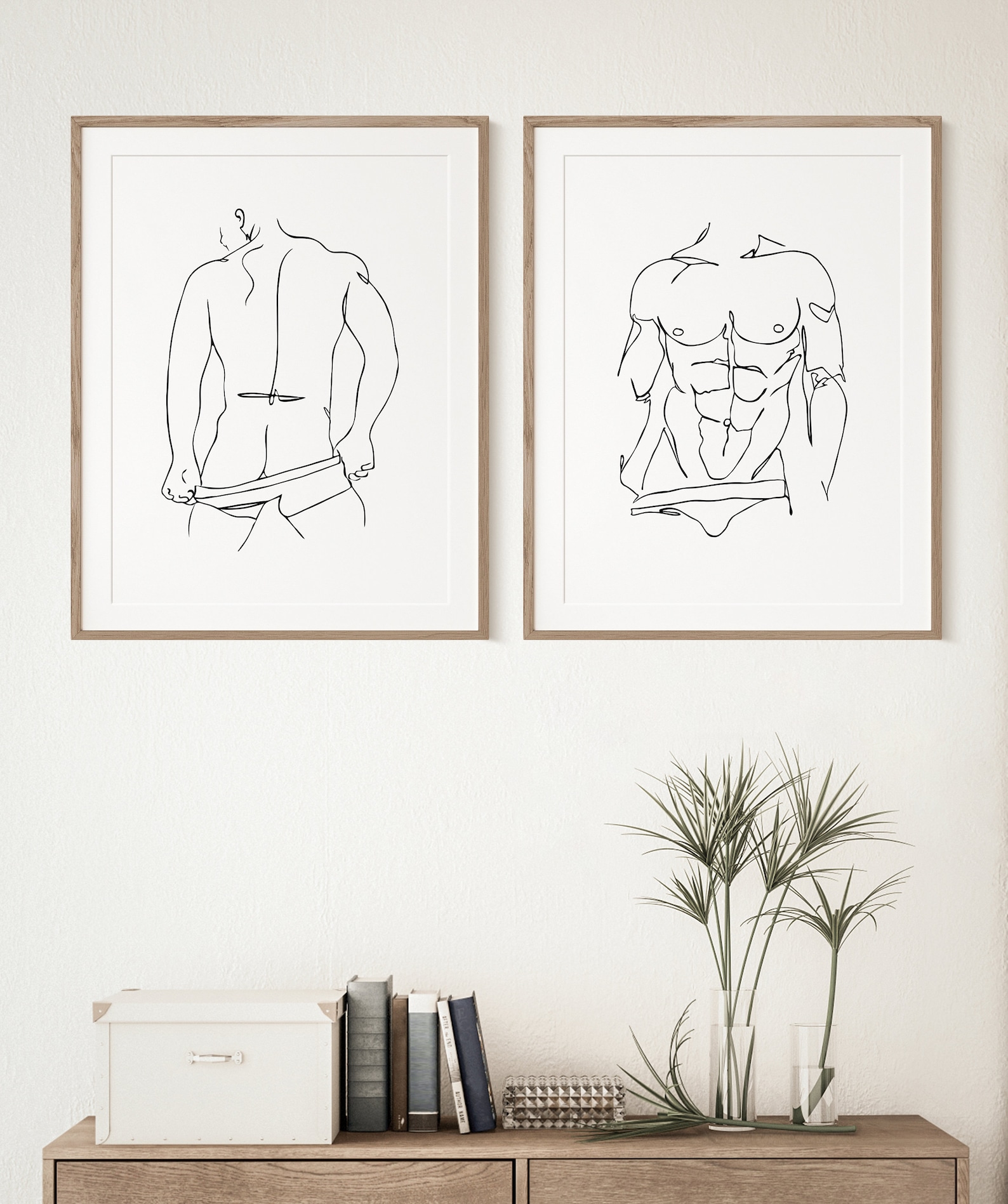 Set of 2 Male Line Art, Printable Wall Art, Male Body Art Print Set ...