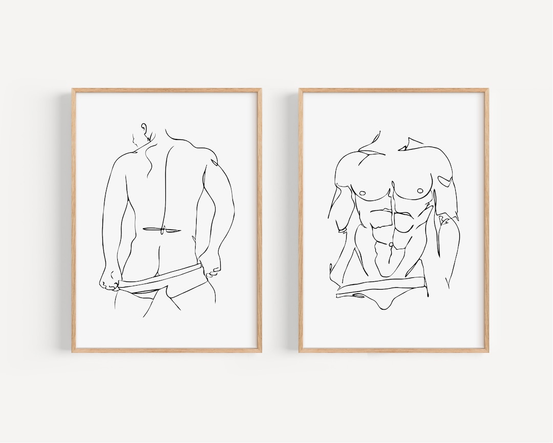 Set of 2 Male Line Art, Printable Wall Art, Male Body Art Print Set ...