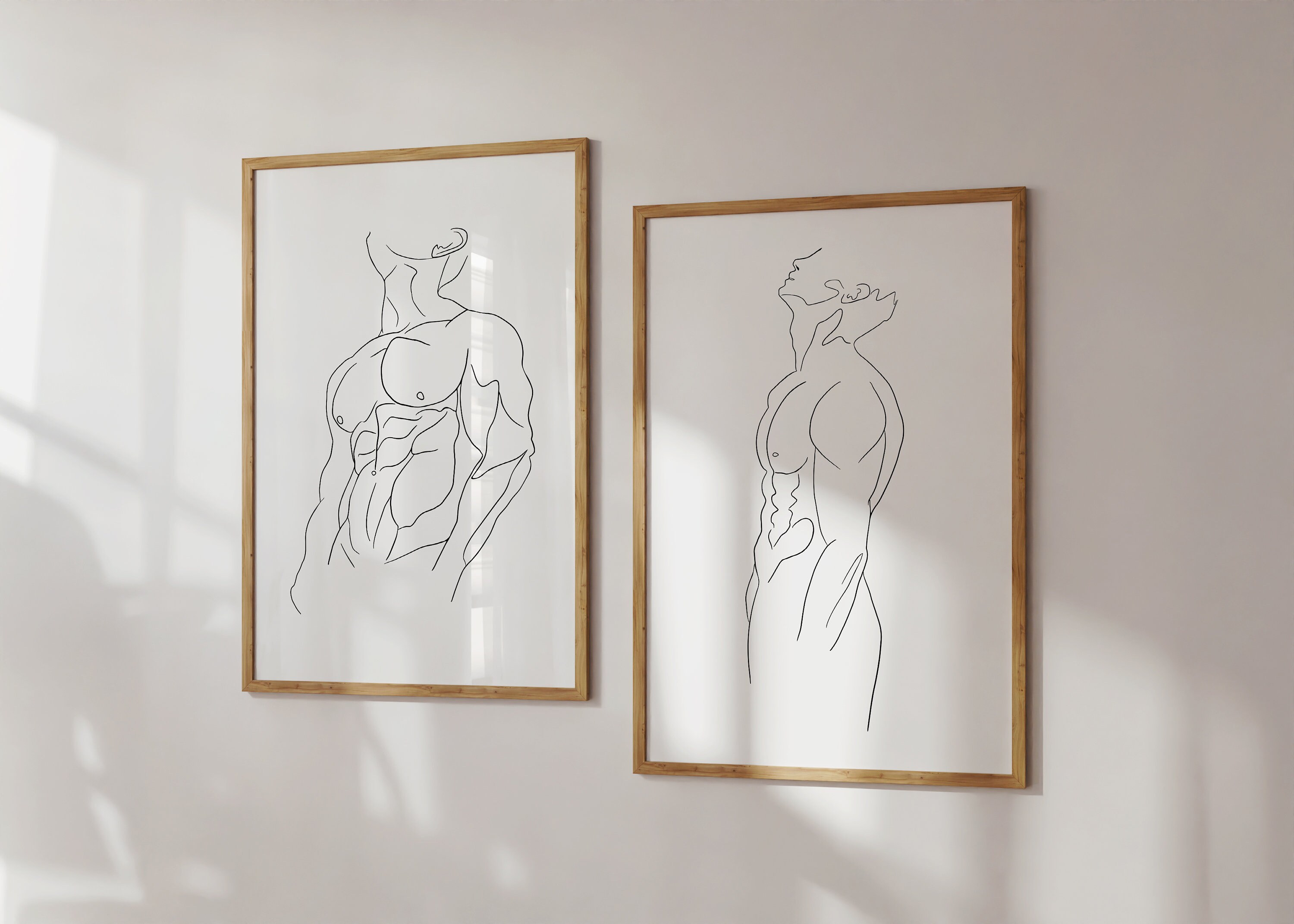 Set of 2 Male Line Art, Printable Wall Art, Male Body Art Print Set ...