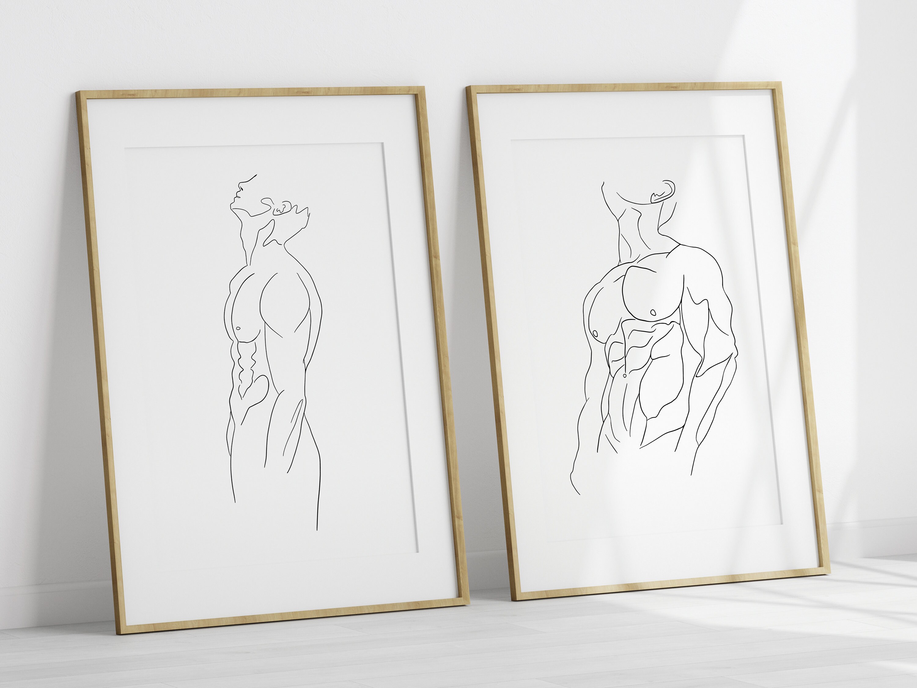 Set of 2 Male Line Art, Printable Wall Art, Male Body Art Print Set ...