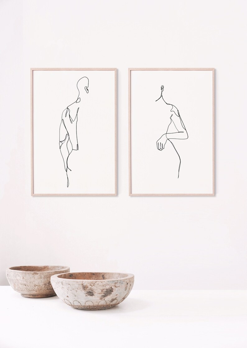 Line Art Couple Print, Set of 2, One Line Art Couple, Printable Wall ...