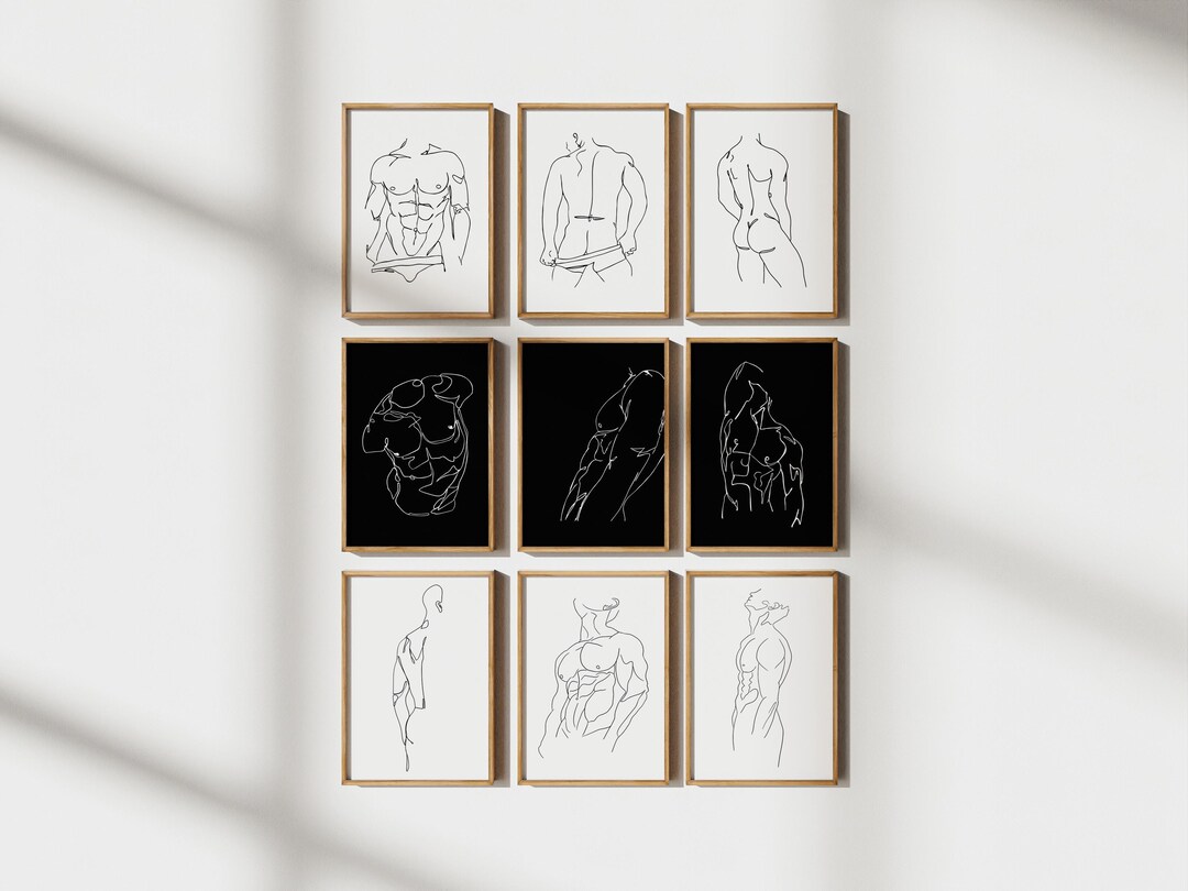 Male Line Art Print, Set of 9 Art Prints, Printable Wall Art, Body Art ...
