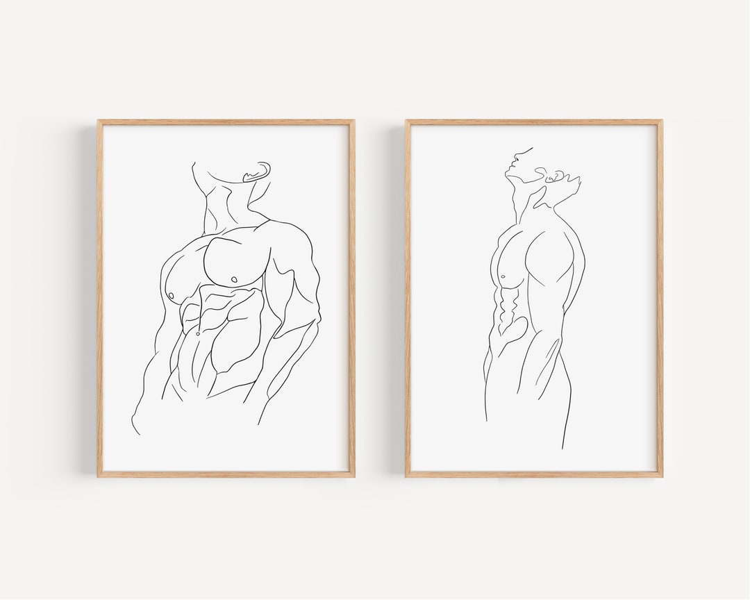 Set of 2 Male Line Art, Printable Wall Art, Male Body Art Print Set ...