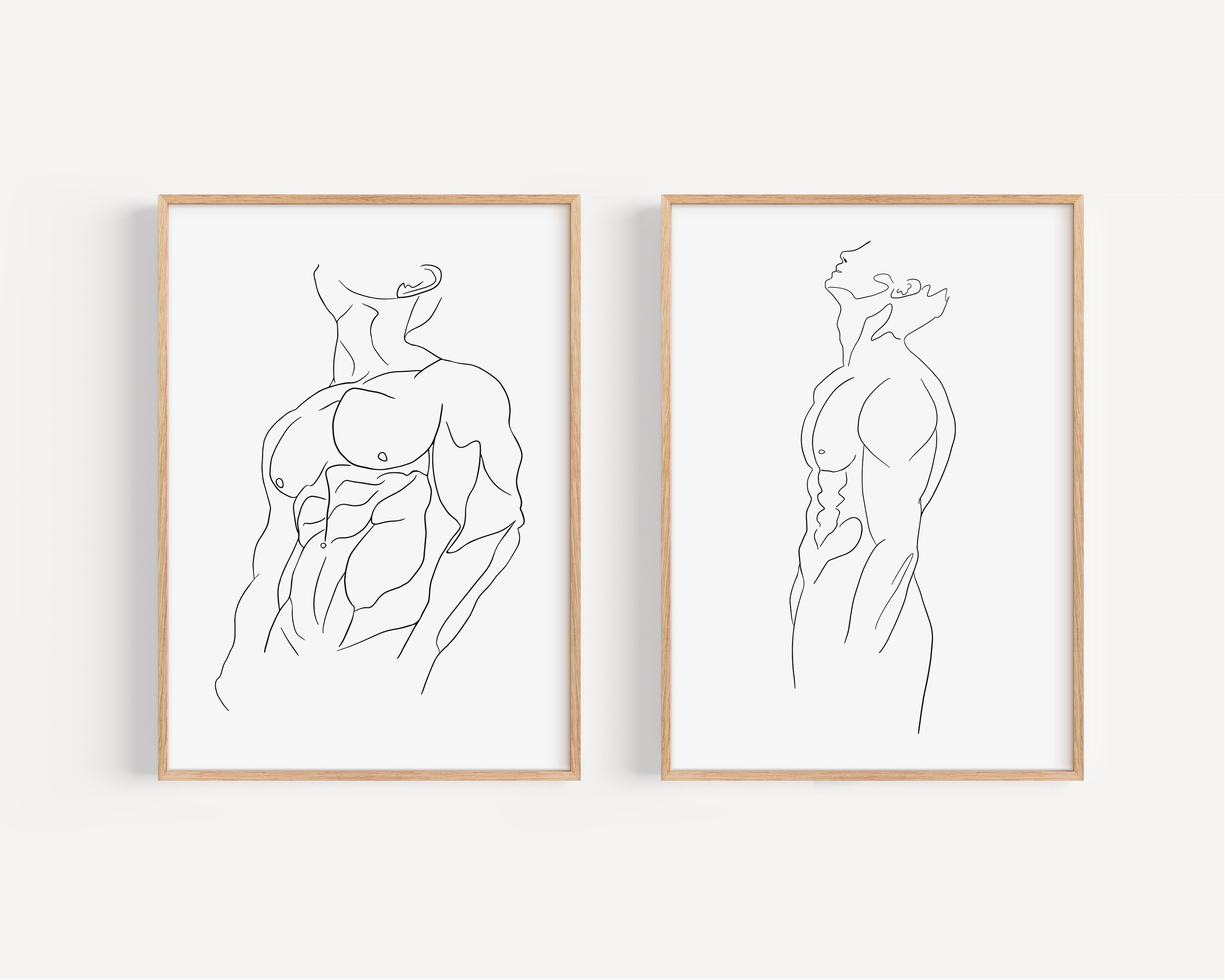 Set of 2 Male Line Art, Printable Wall Art, Male Body Art Print Set ...