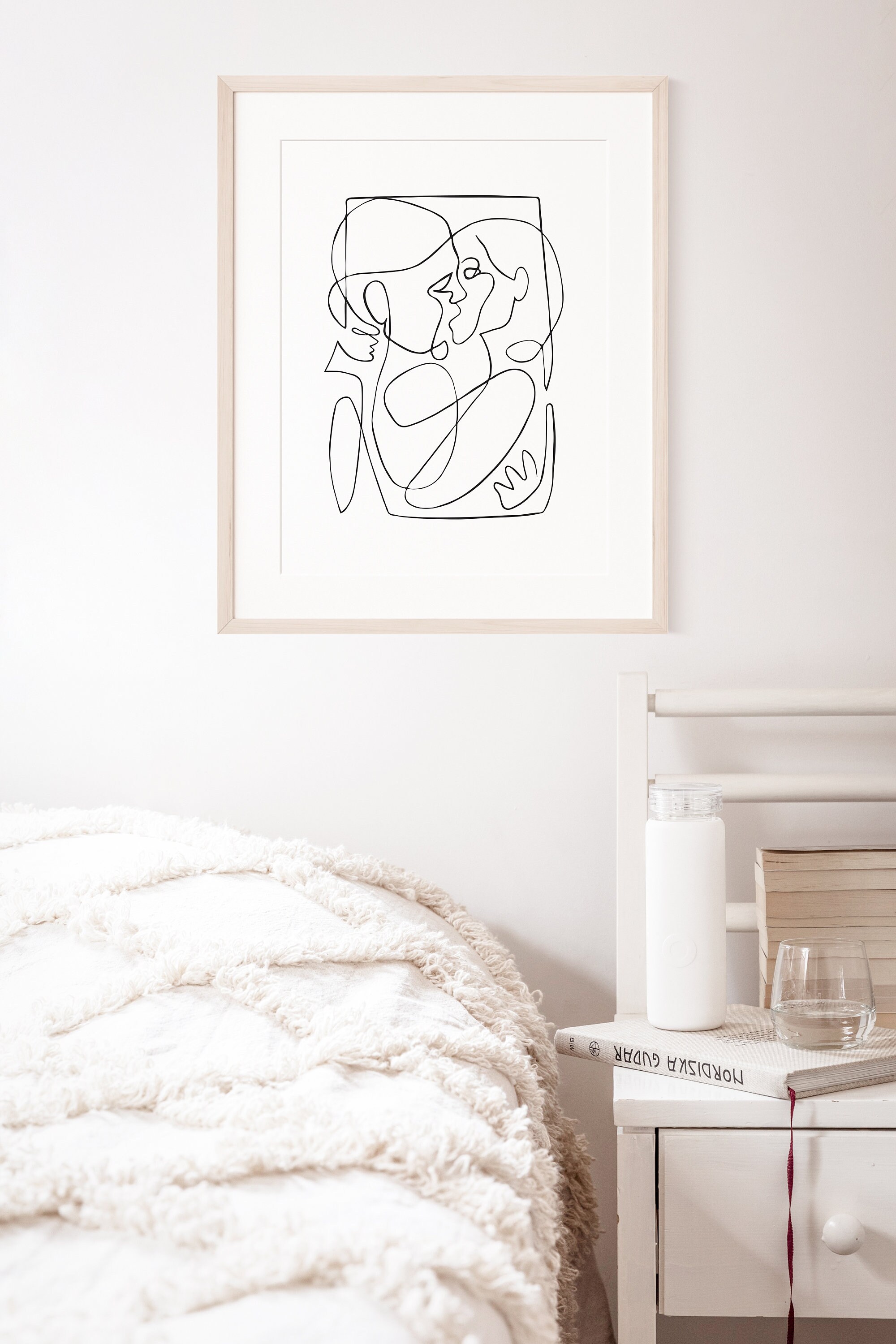 Couple Line Art Print, One Line Art Male and Woman Kissing, Couple ...