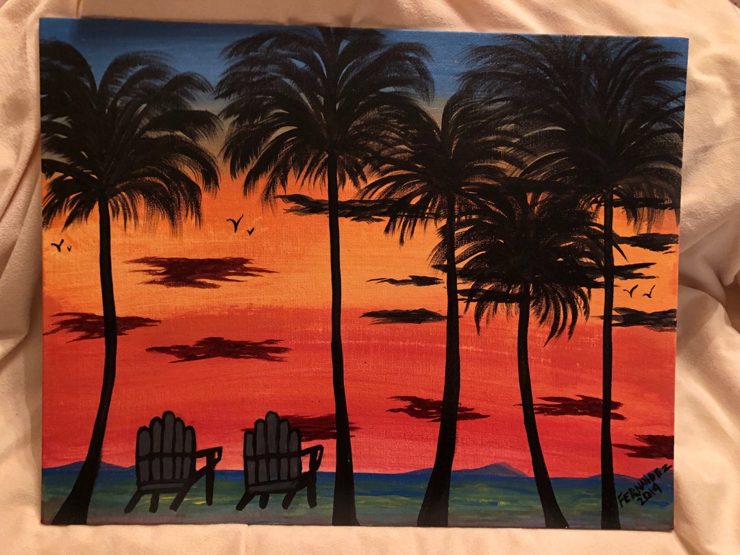 Art Artwork Palm Tree Beach Painting Acrylic 2 - Etsy