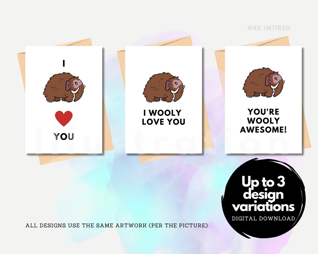 We Wooly Love Cards Printable Wooly Mammoth Love Cards for - Etsy