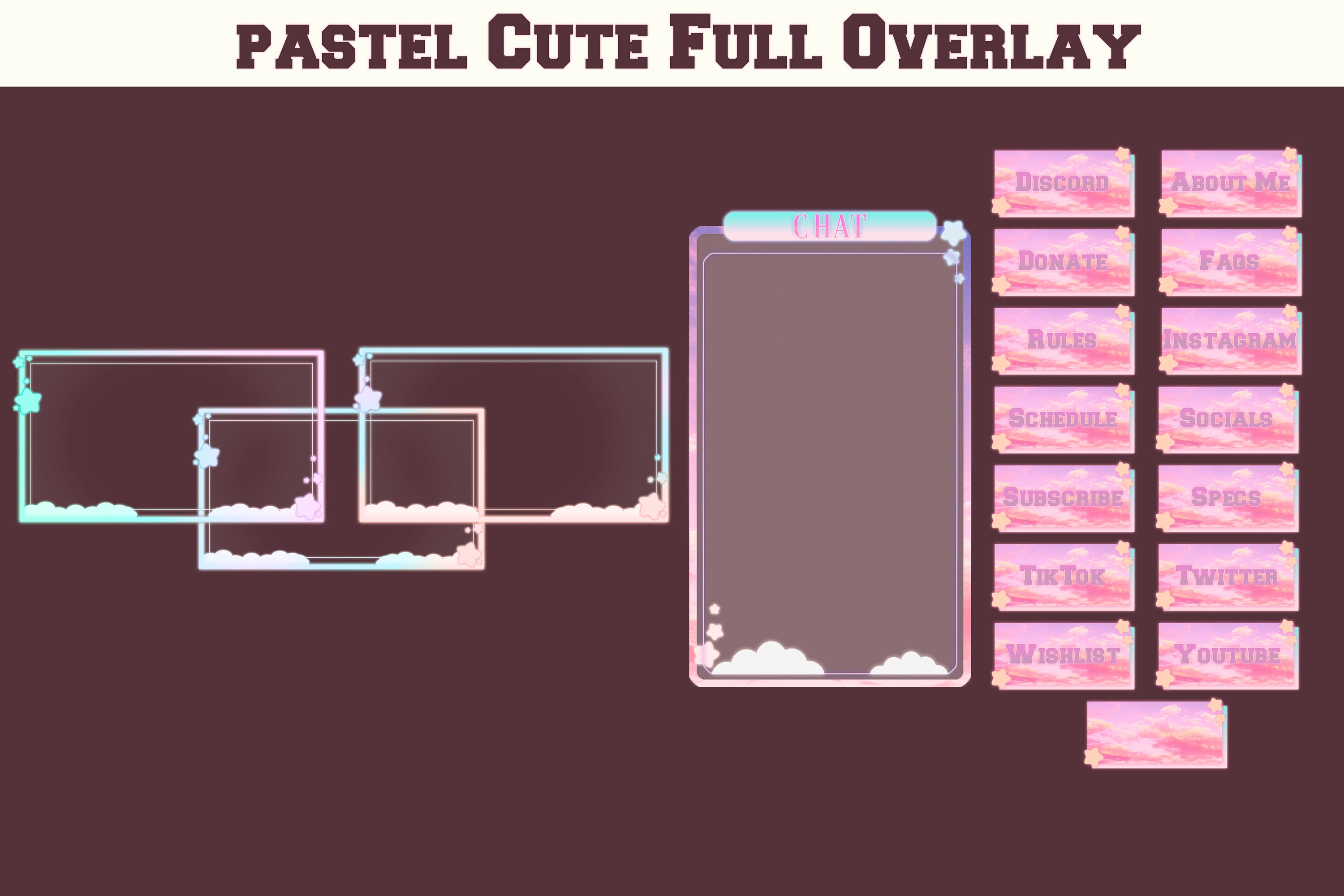 Cute Stream Overlay Package for Twitch | Pastel Cute Overlay | Kawaii ...