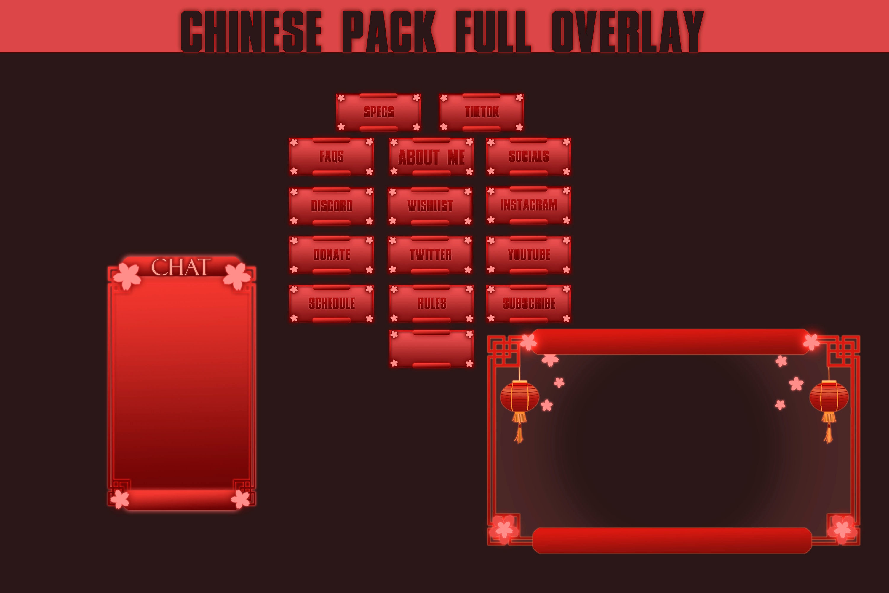 Animated Stream Overlay Package for Twitch Chinese Theme Overlay Red ...