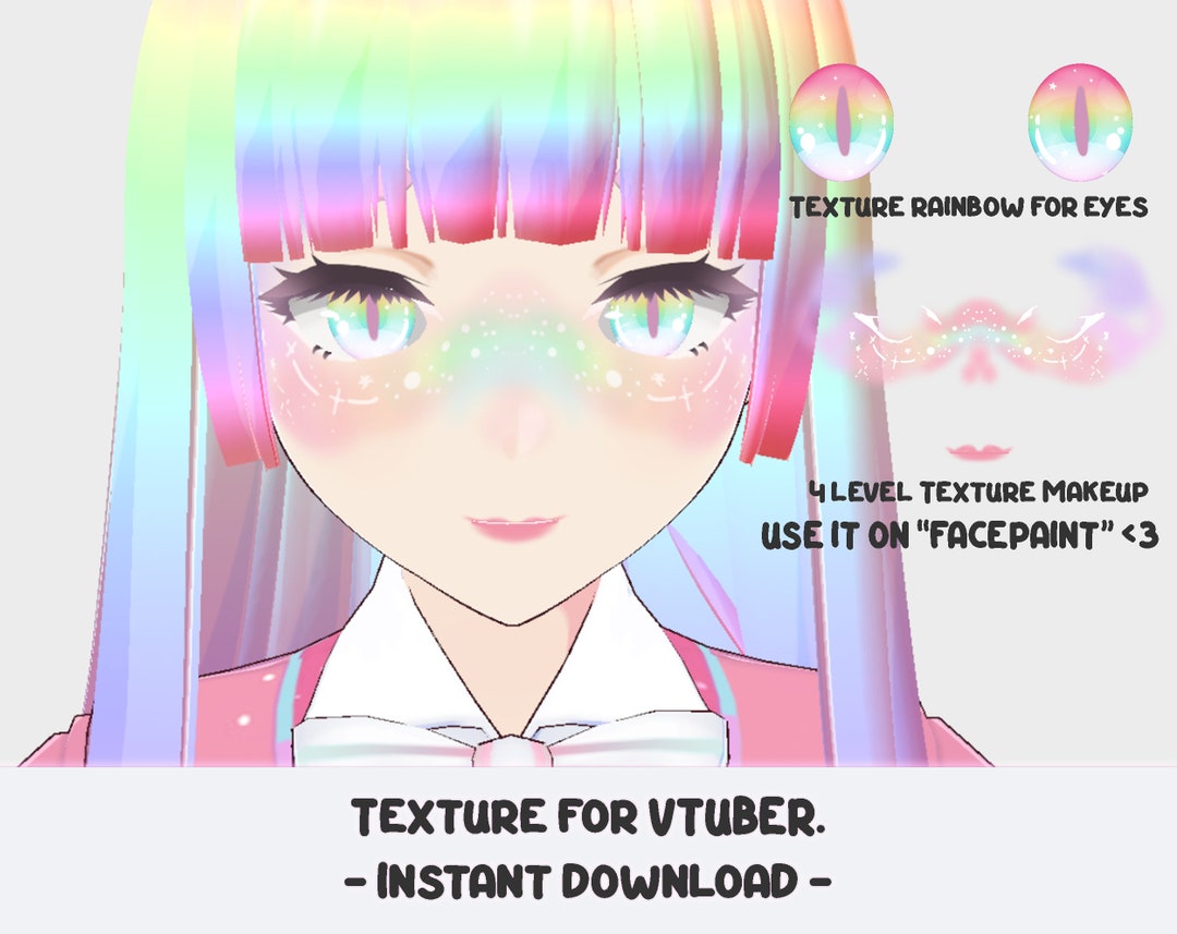 Rainbow Makeup Texture Vroid Vtuber Pastel Streamer Cute Dreamy Vtuber Vroid Model Cute Layout ...
