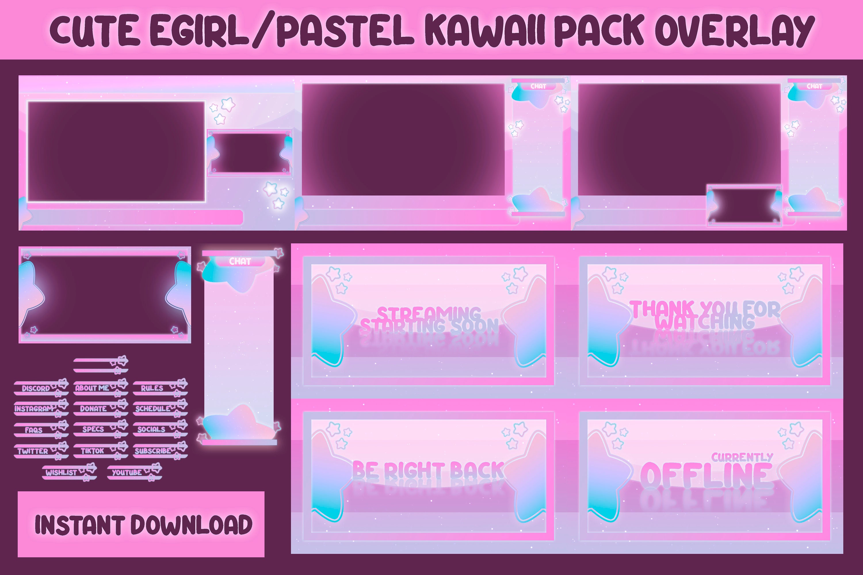 Cute Stream Overlay Package for Twitch Pastel Cute Overlay Kawaii Pack ...