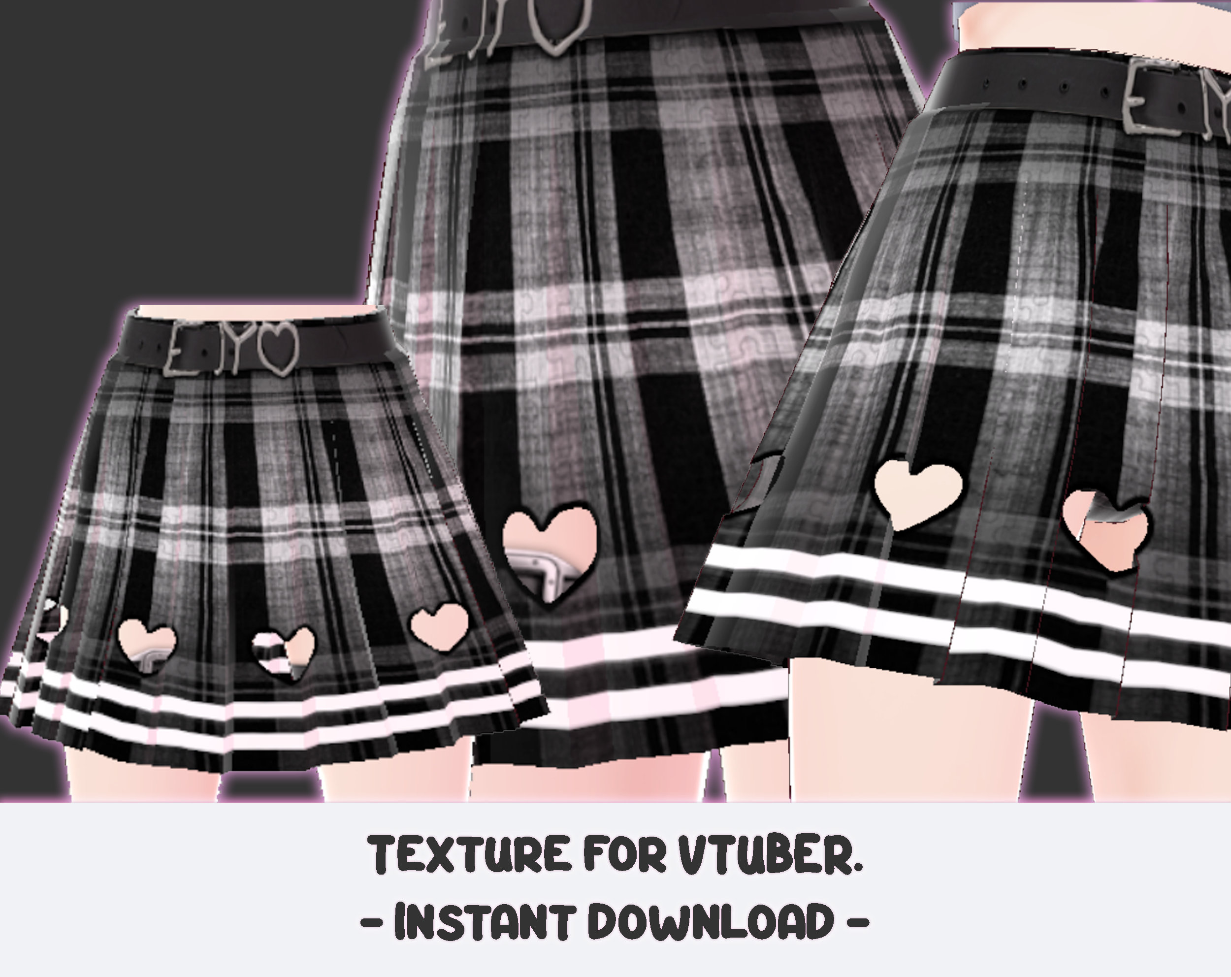 Texture Skirt Heart Vroid Vtuber Pastel Streamer Cute Black Vtuber ...