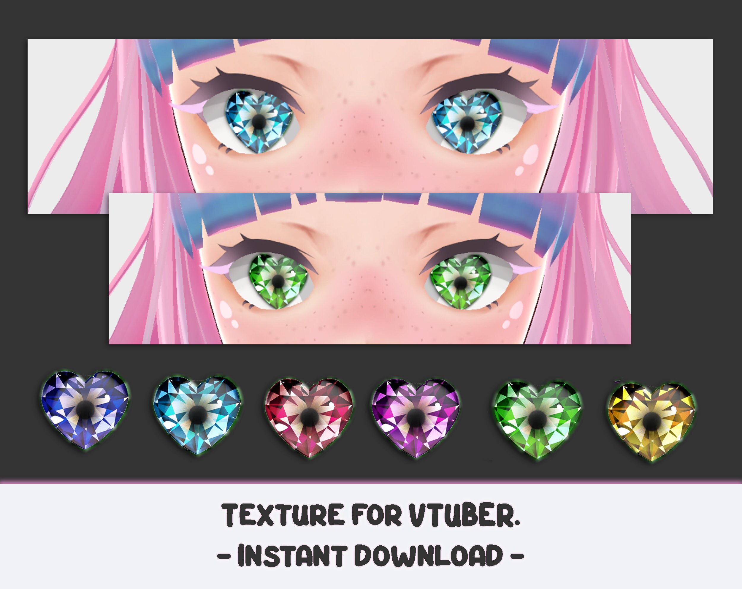 6x Eyes Heart Gems Texture Vroid Vtuber | Pastel | Streamer | Cute ...