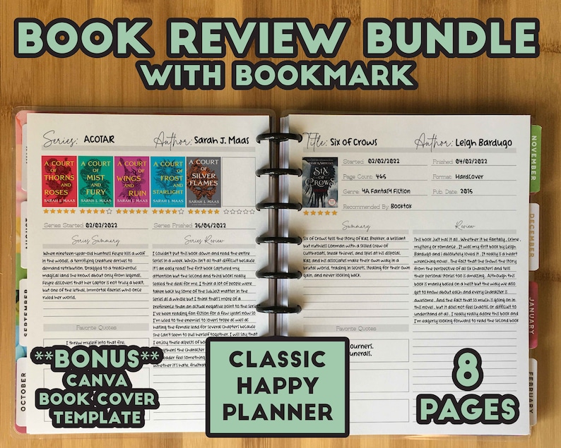 Book Review Printable Bundle: Reading Journal Inserts, Bookmark ...