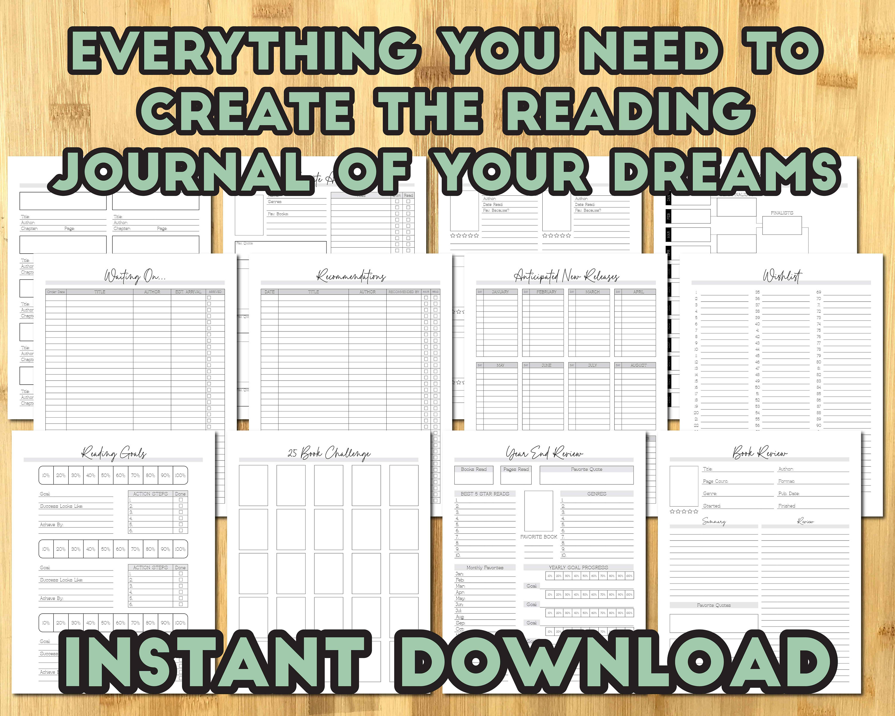 Reading Journal Printable Bundle: Book Tracker, Reviews, Challenges ...