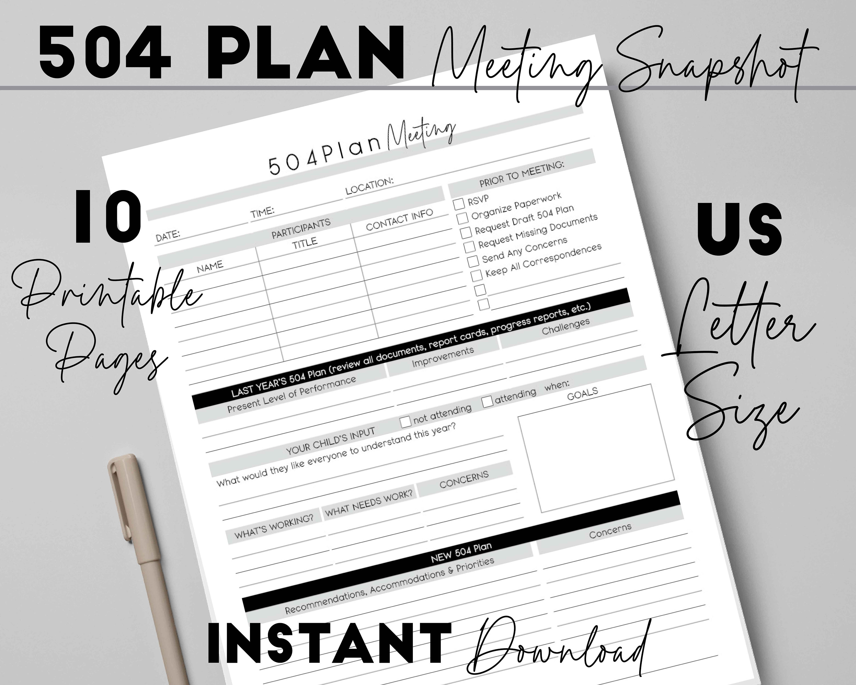 504 Plan Meeting Prep Kit: Printable Parent & Student Organizer (US ...