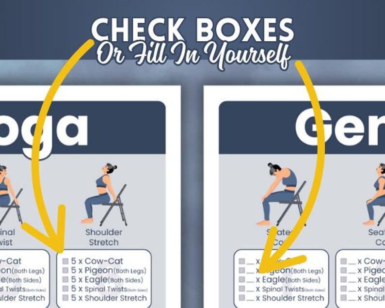 Chair Yoga Printable: Senior Exercise, Stretch Chart & Habit Tracker ...