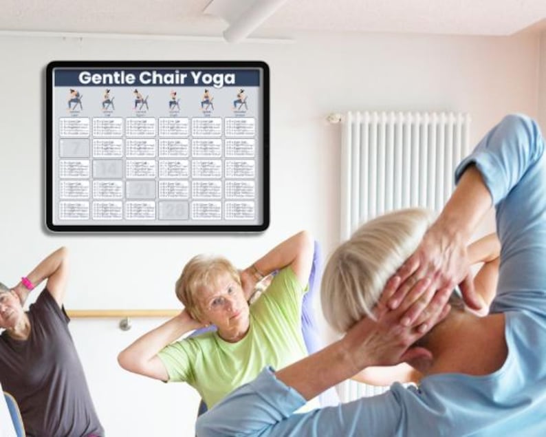Chair Yoga Printable: Senior Exercise, Stretch Chart & Habit Tracker ...