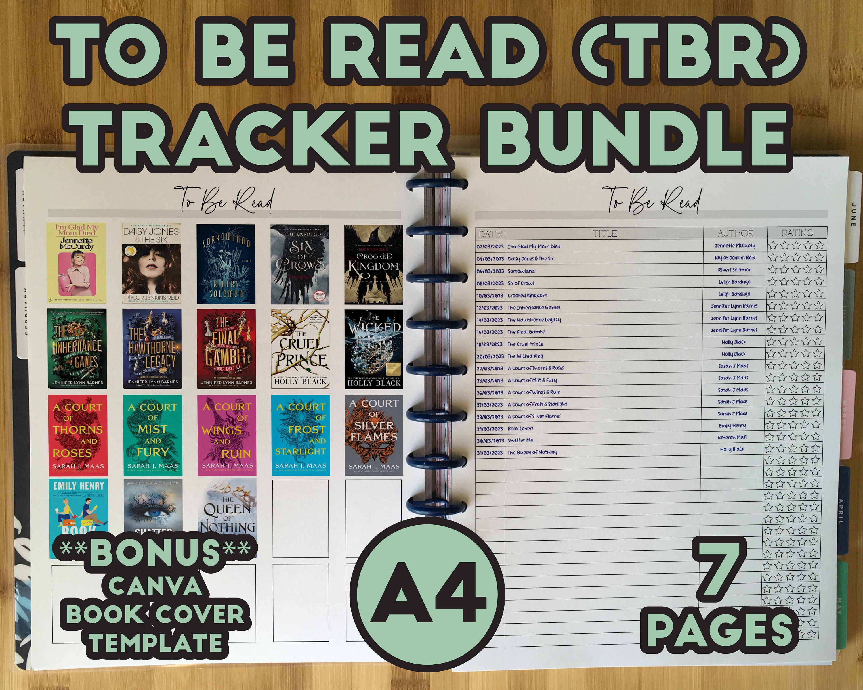 TBR Tracker Printable Bundle: Booktok Reading List, A4 (PDF) - Etsy