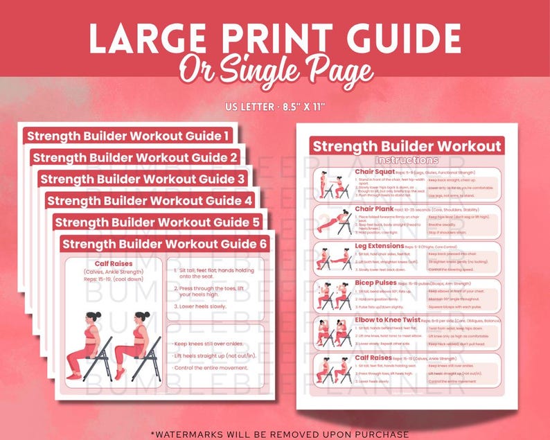 Seated Exercise Posters for Seniors: Strength Builder, Prevent Falls ...