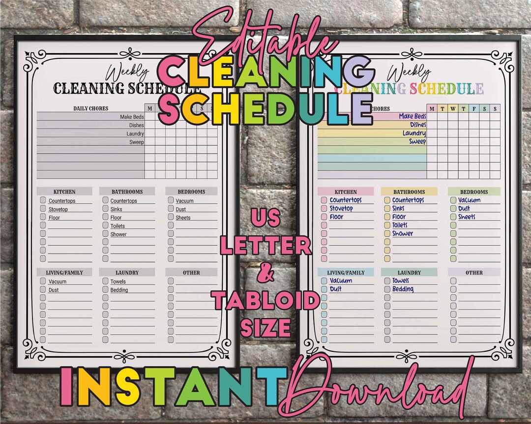Editable Weekly Cleaning Schedule Checklist Printable Tidy Decluttering ...