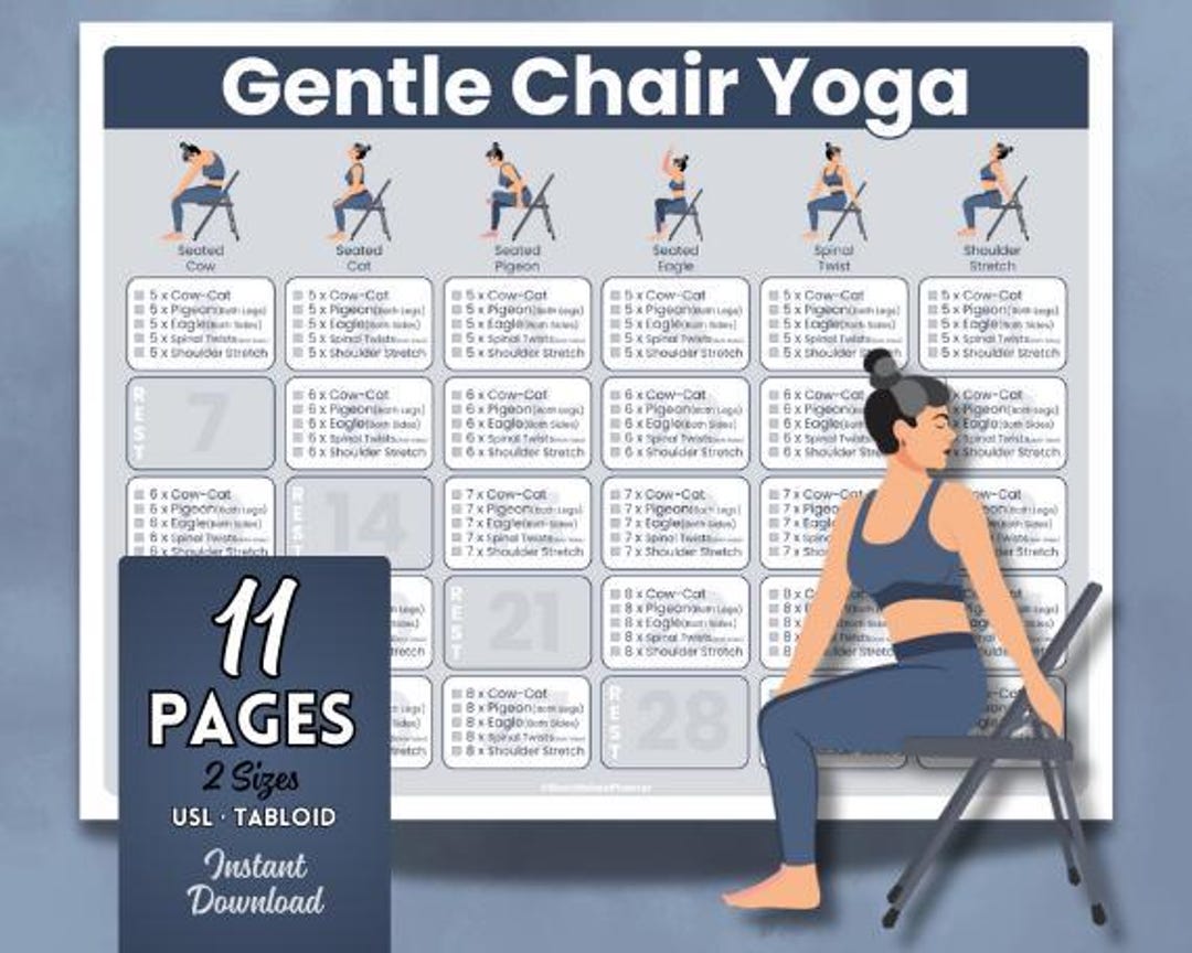 Chair Yoga Printable: Senior Exercise, Stretch Chart & Habit Tracker ...