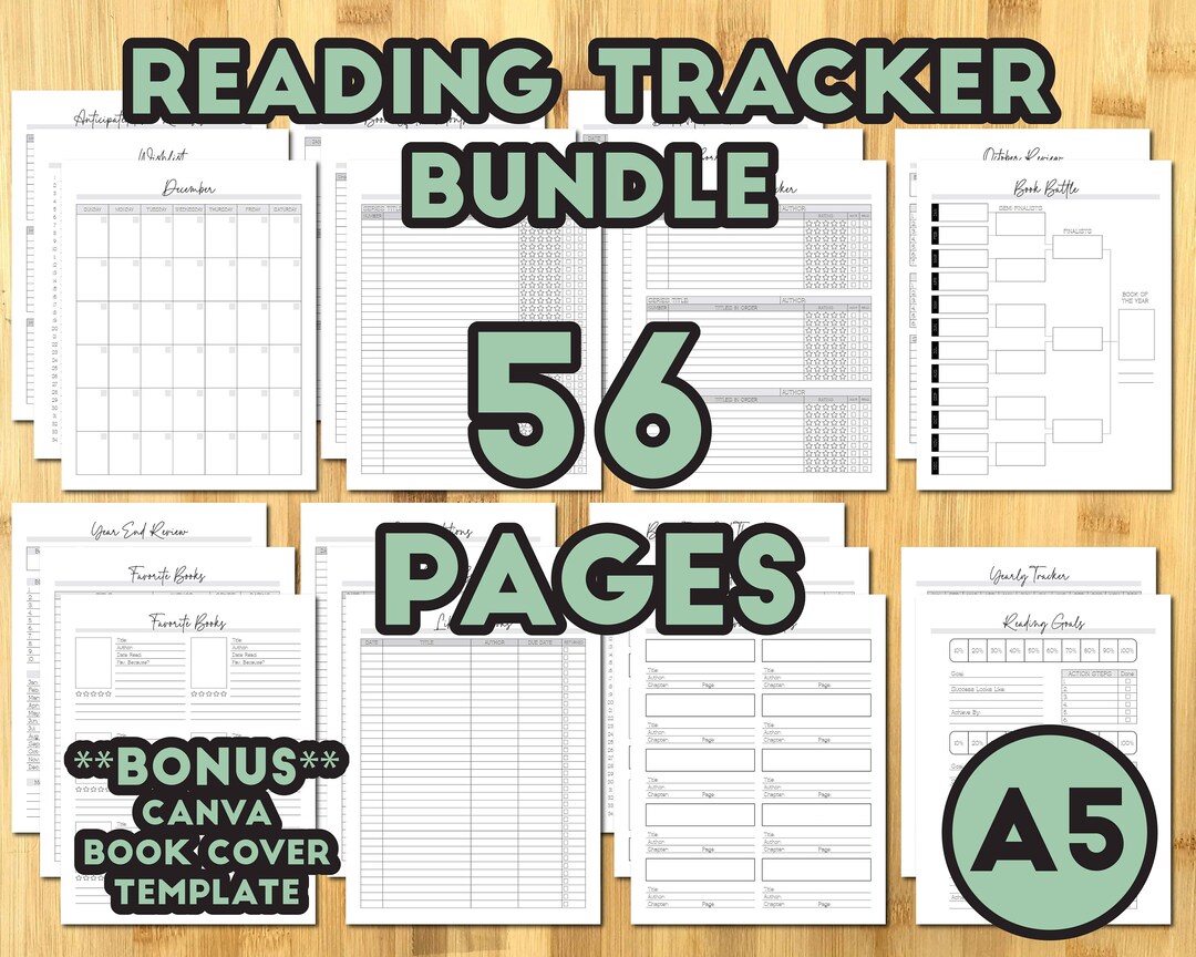 56 Page Reading Journal Tracker Printable Bundle 2025 Book Reading ...