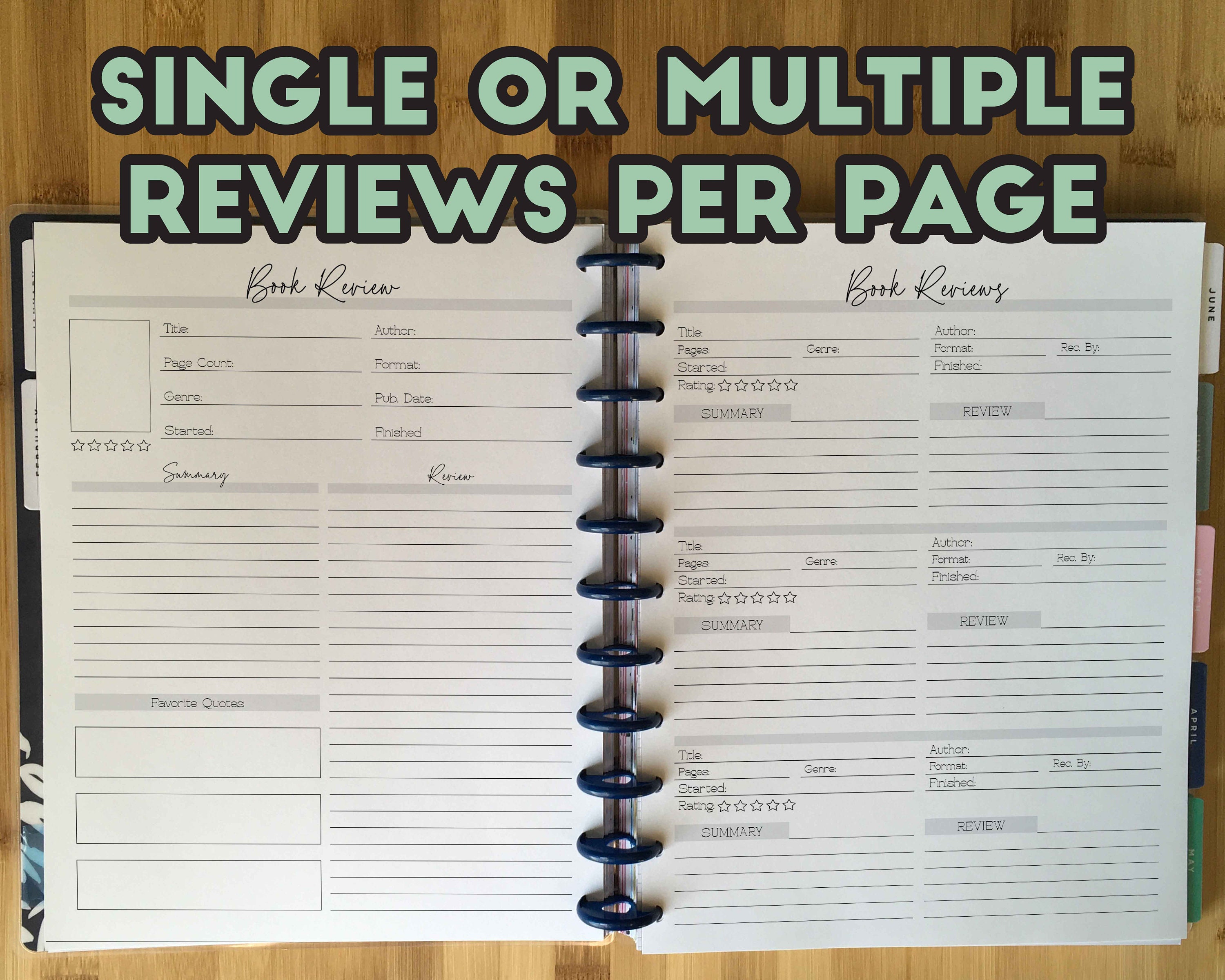 Book Review Printable Reading Journal Insert Bundle for Book Lovers ...