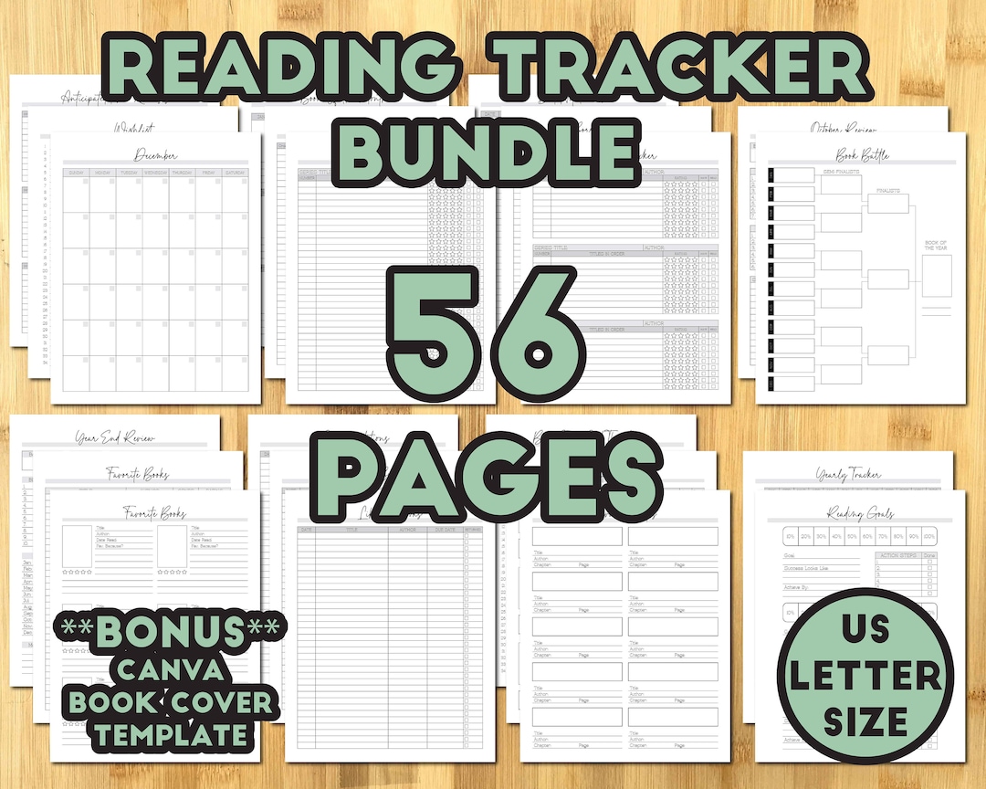 56 Page Reading Journal Tracker Printable Bundle 2025 Book Reading ...