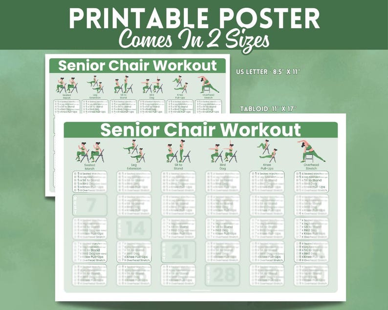 Senior Chair Workout Poster Bundle: 30-day Exercises (12 Pg PDF) - Etsy ...
