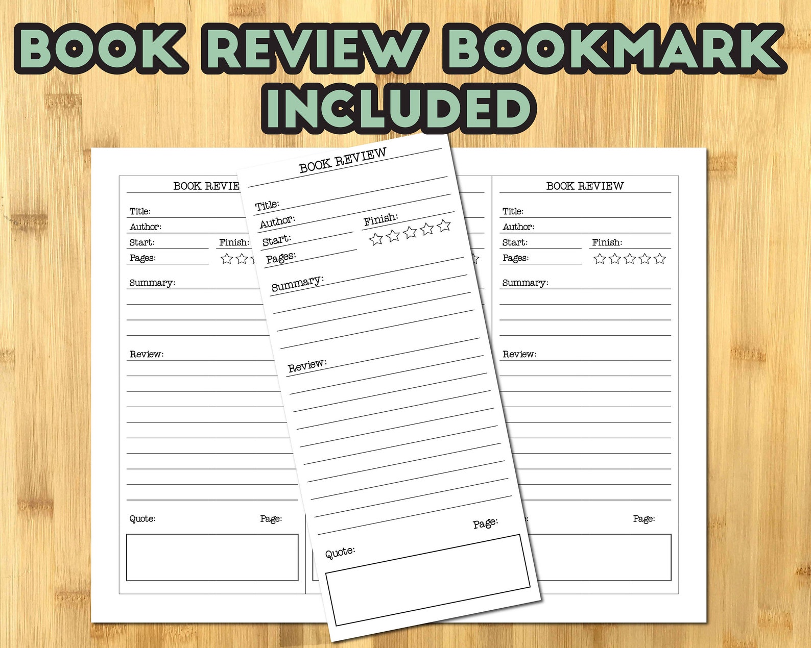 Book Review Printable Reading Journal Insert Bundle for Book Lovers ...