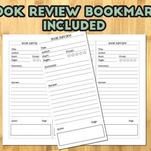 Book Review Printable Bundle: Reading Journal Inserts, Bookmark ...