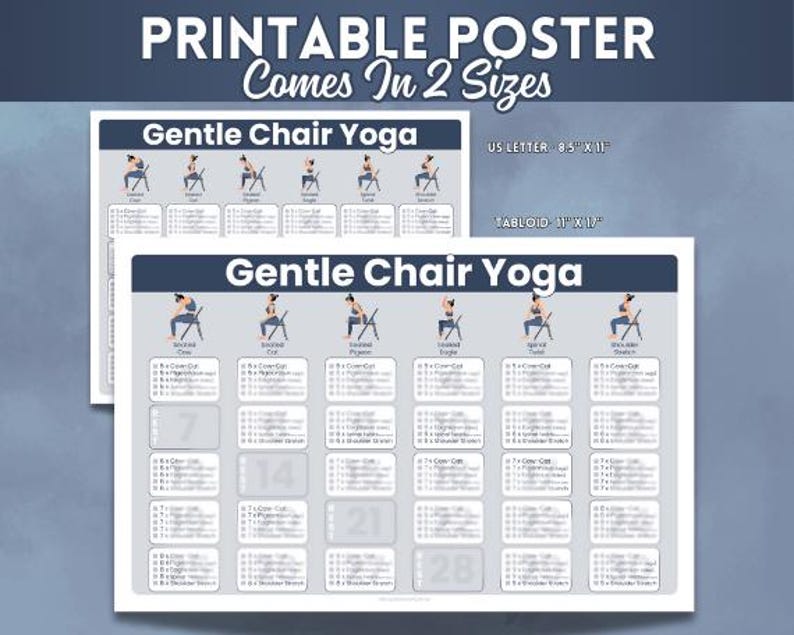 Chair Yoga Printable: Senior Exercise, Stretch Chart & Habit Tracker ...
