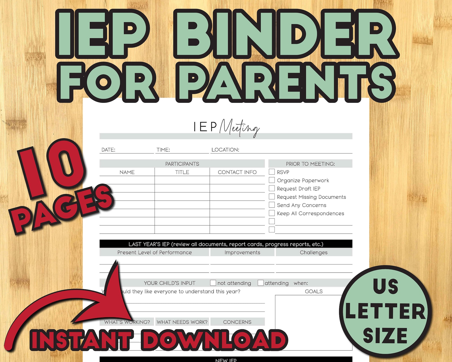 IEP Meeting Binder Printable: Parent & Student Planner (US Letter) (PDF ...