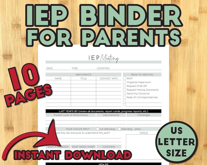IEP Meeting Binder Printable: Parent & Student Planner (US Letter) (PDF ...
