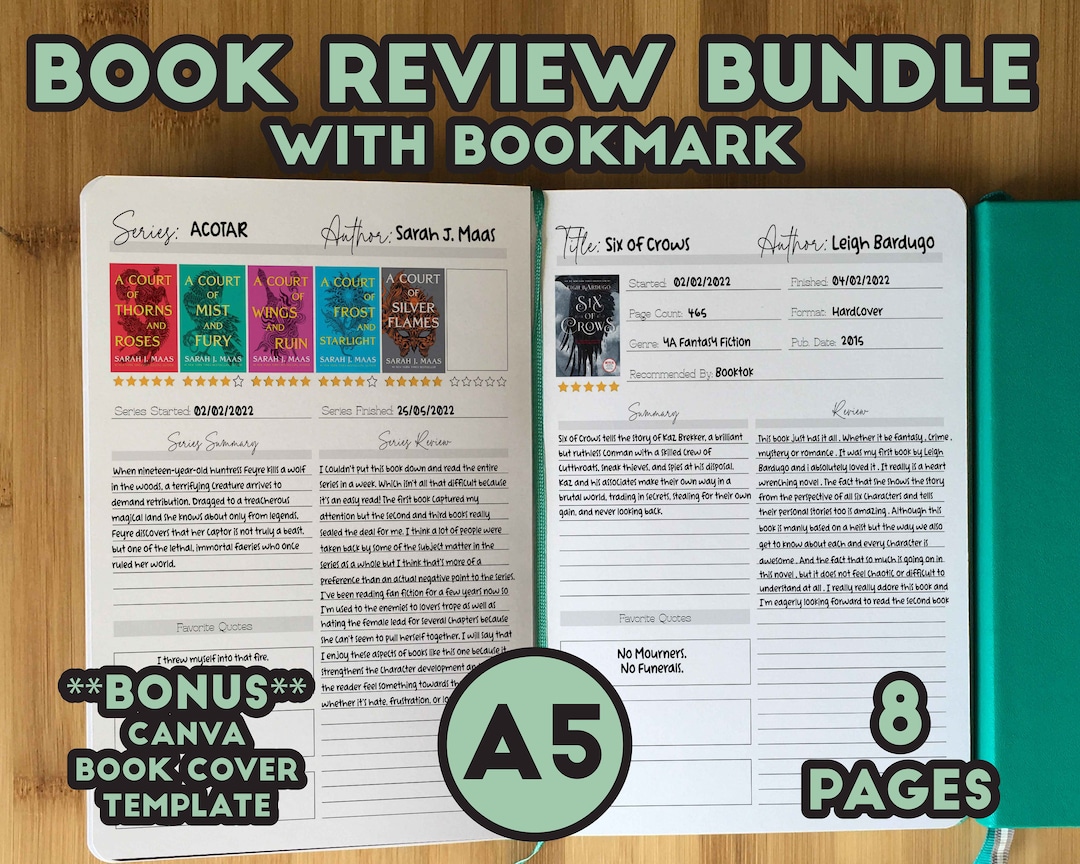 Book Review Printable Reading Journal Insert Bundle for Book Lovers ...