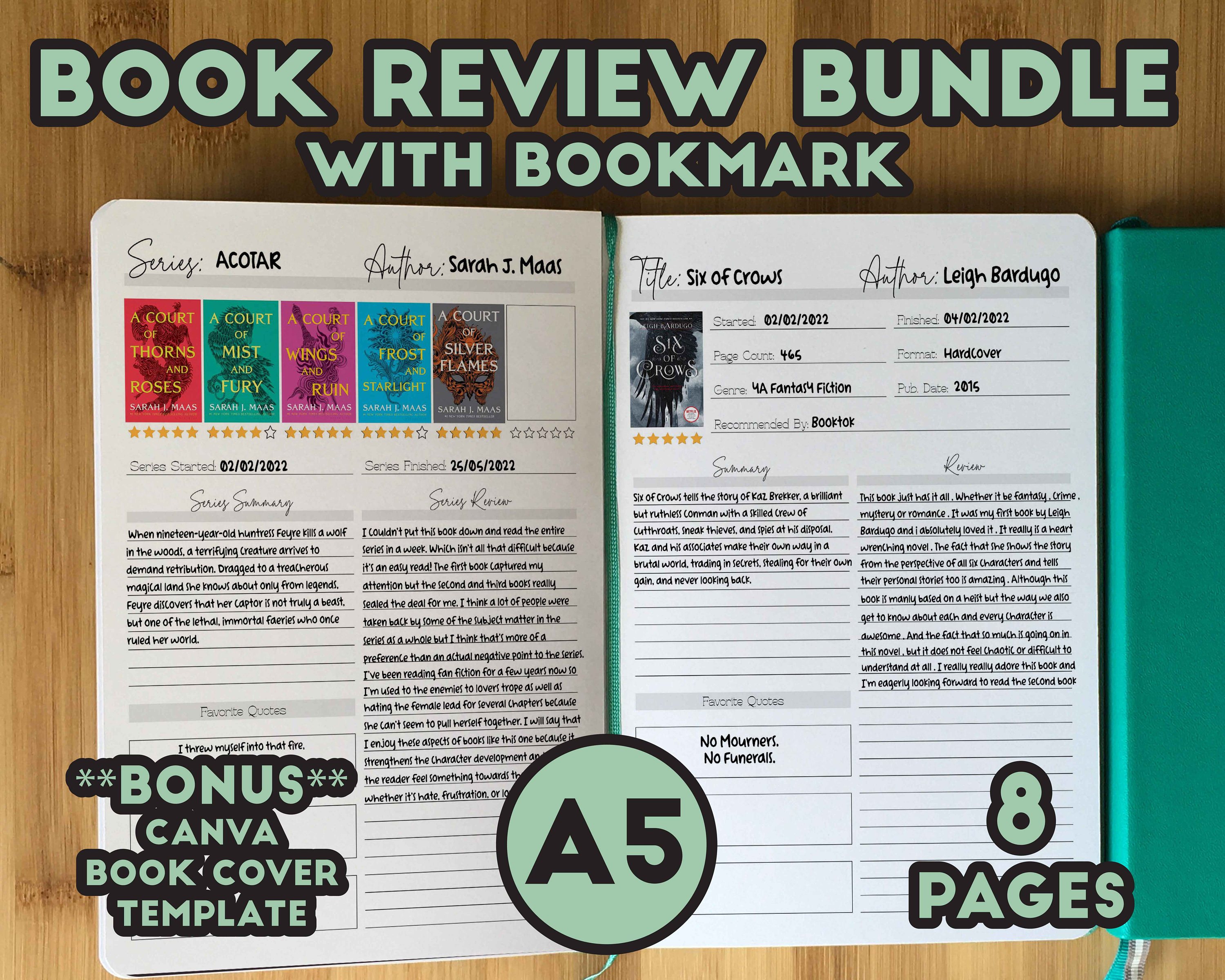 Book Review Printable Reading Journal Insert Bundle for Book Lovers ...