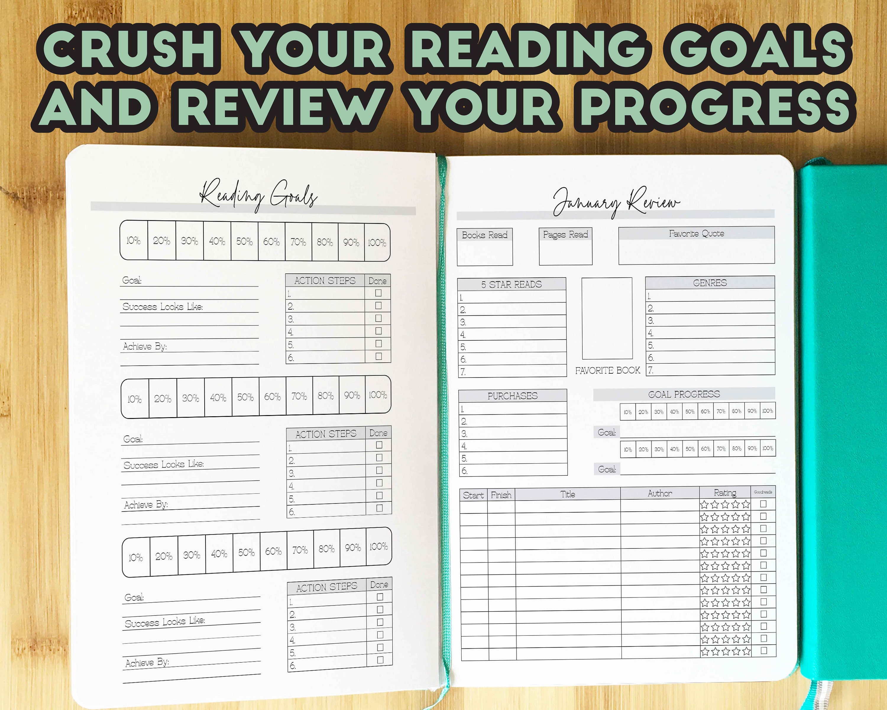 A5 Reading Journal Printable: 56-page Book Tracker Bundle (canva ...
