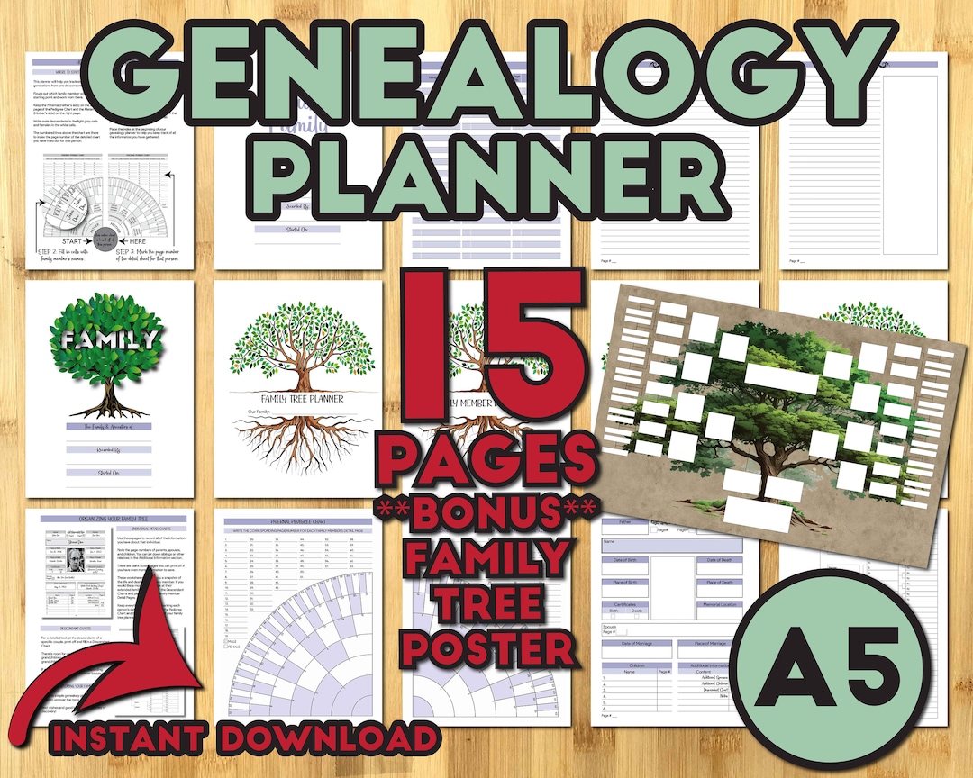 Genealogy Planner: A5 Ancestry Chart, Family Tree (printable PDF) - Etsy