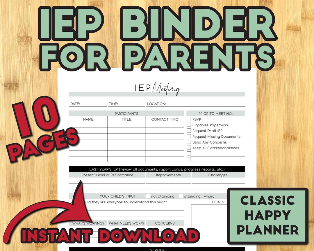 Printable IEP Binder for Parents & Student IEP Meeting Planner Tracker ...